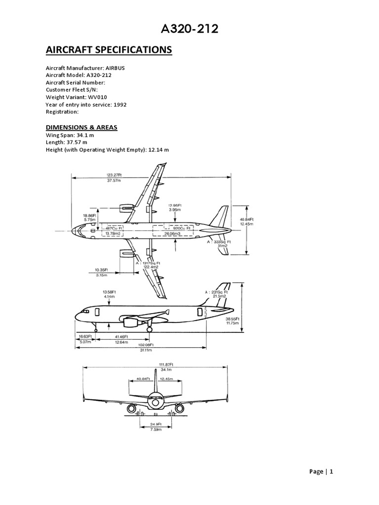 Aircraft Specifications - Model a320-212 | Aircraft | Aerospace Engineering
