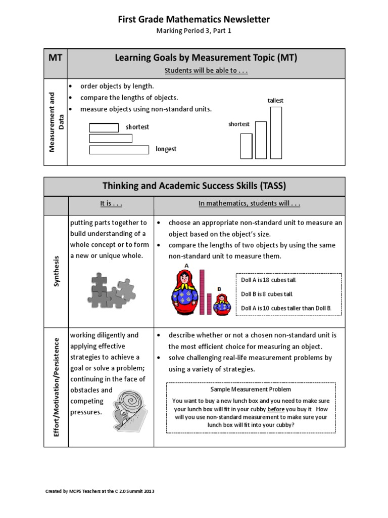 Parent Newsletter - First Grade Mathematics MP 3 Part 1 | PDF ...