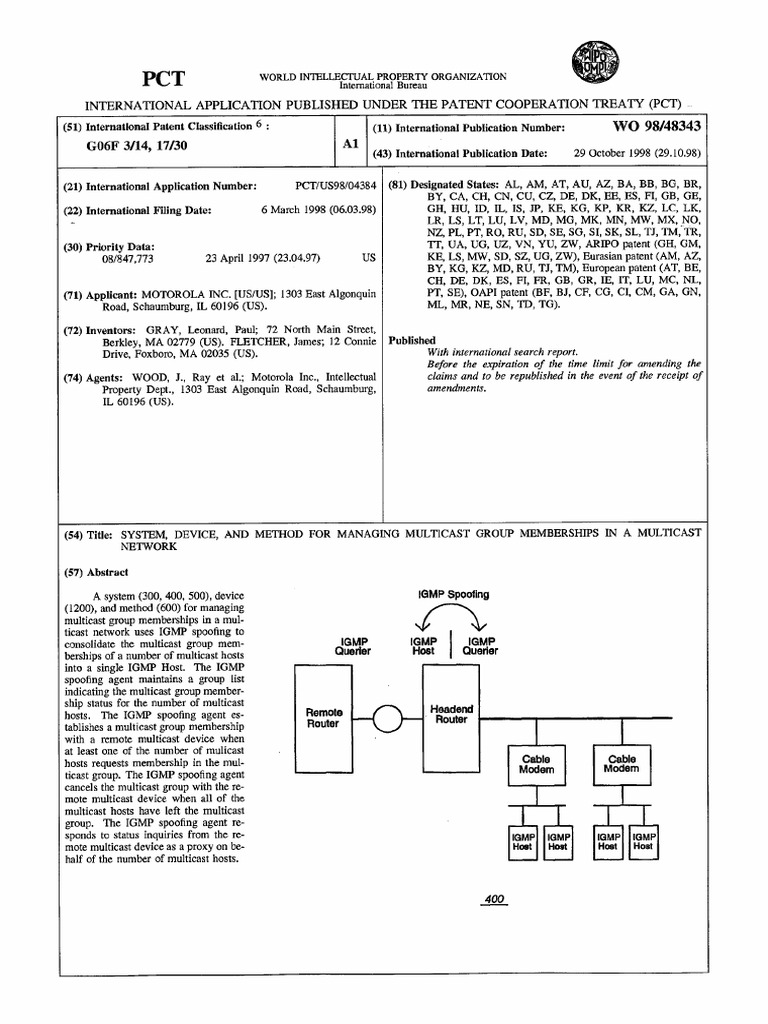 International Application Published Under The Patent Cooperation Treaty ...