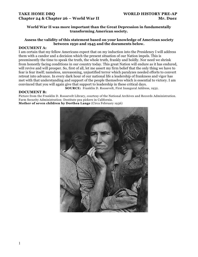 DBQ Great Depression or WWII Impact US | Download Free PDF | New Deal ...
