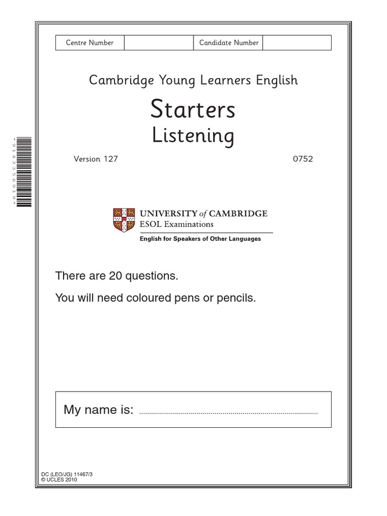 Cambridge YLE Starters Listening Sample Paper B | PDF | Home & Garden