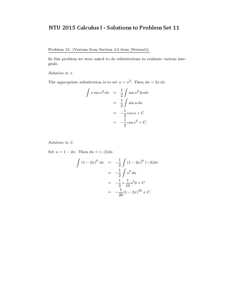Problem Set 11 Solutions PDF | Download Free PDF | Trigonometric Functions | Integral
