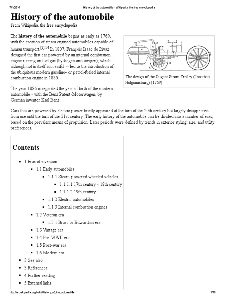 History of The Automobile - Wikipedia, The Free Encyclopedia | PDF ...