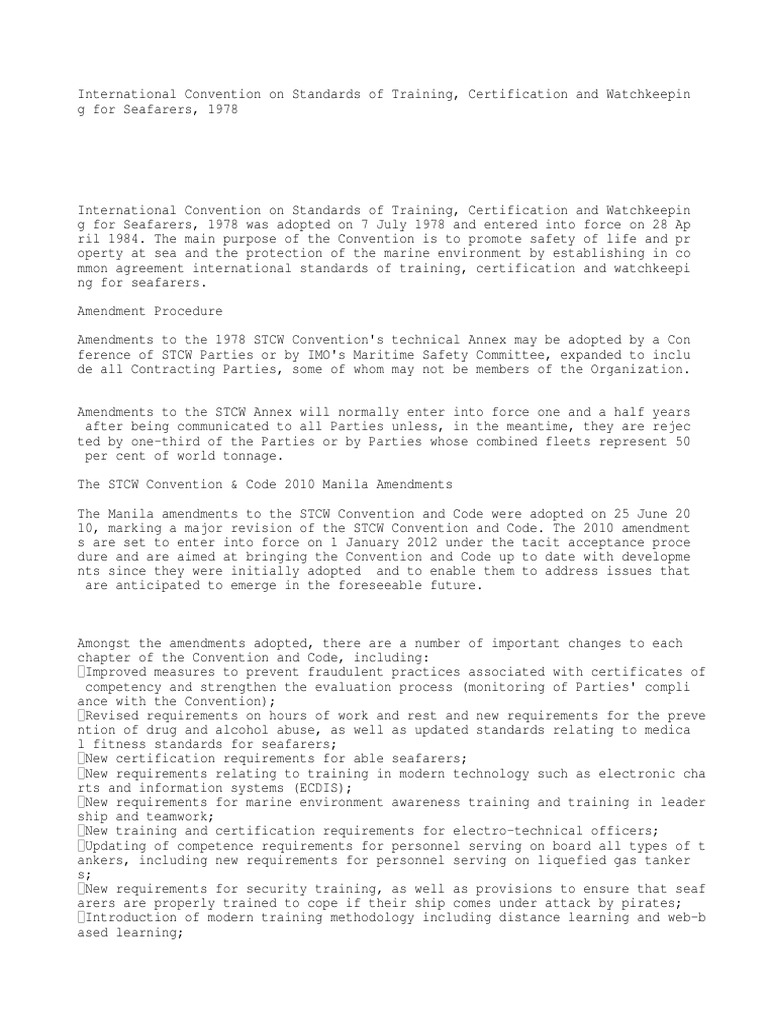 STCW Code With Ammendaments | PDF | Transport | Waterway And Maritime