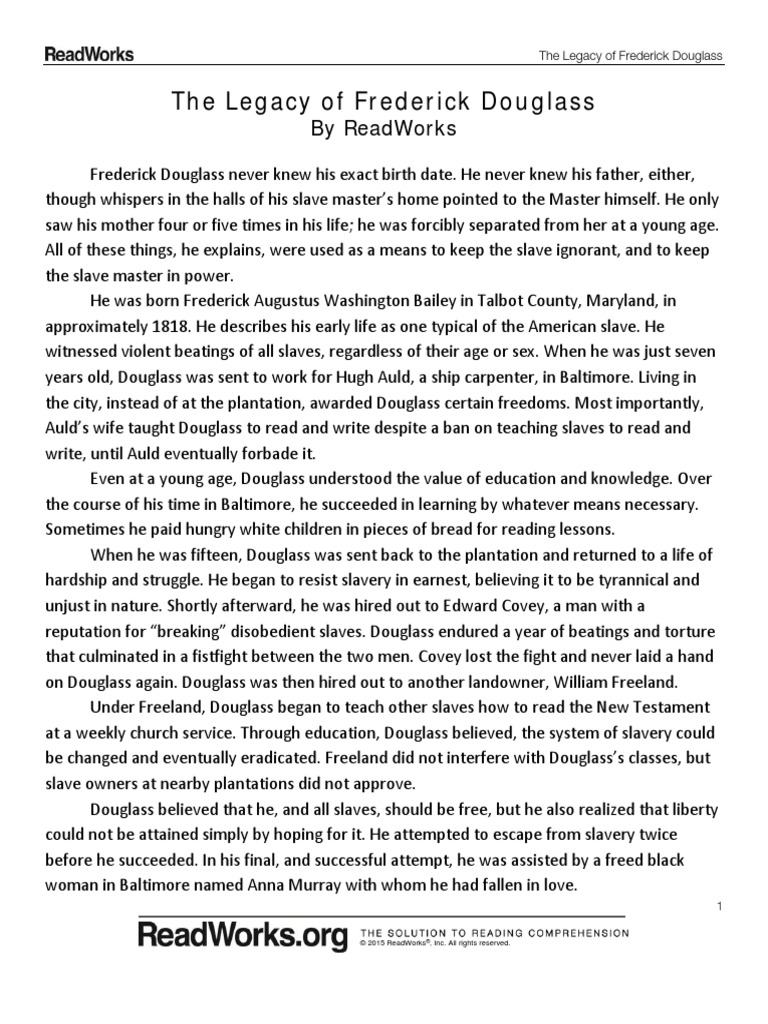 Legacy of Frederick Douglass Explained | PDF | Frederick Douglass ...