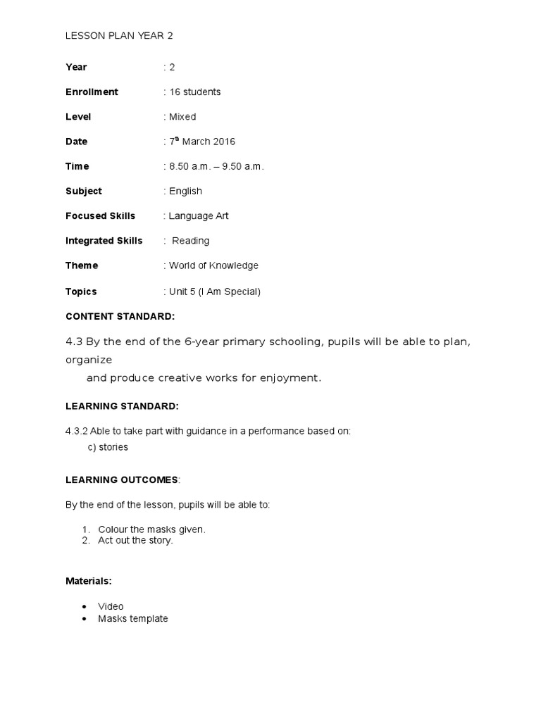 Year 2 English Lesson: Acting Out Stories | PDF