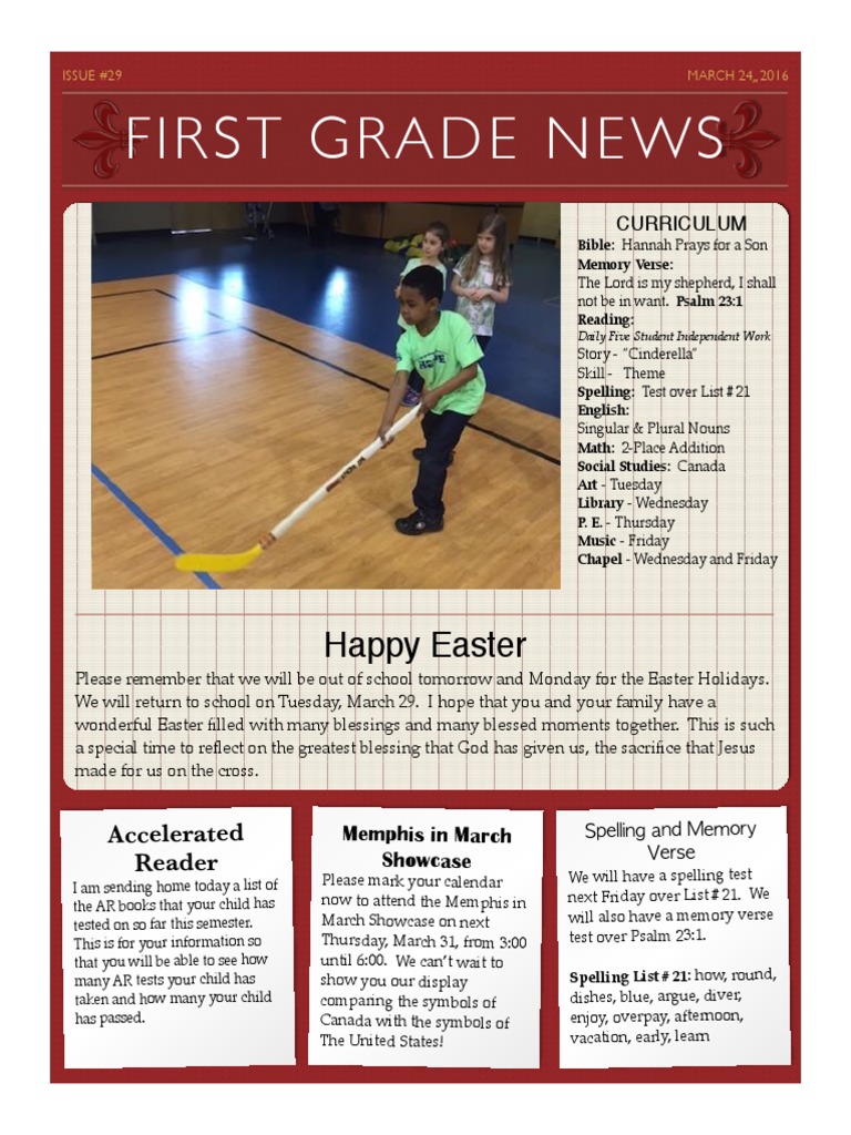 First Grade Newsletter: March 2016 | PDF