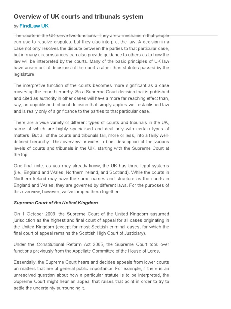 Overview of UK Courts and Tribunals System - Find Laws, Legal ...
