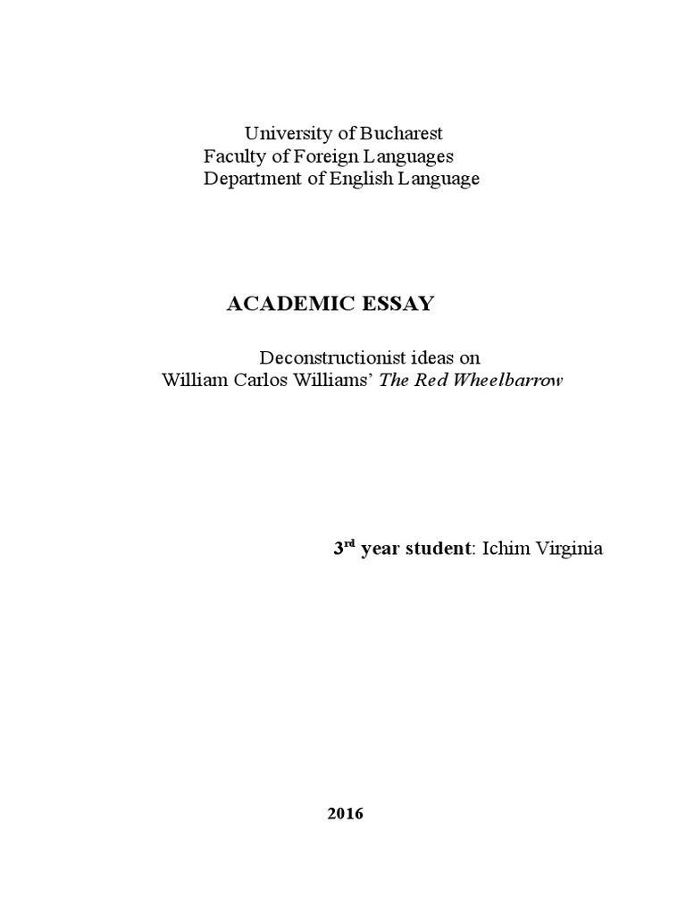 Academic Essay The Red Wheelbarrow | PDF | Deconstruction | Jacques Derrida