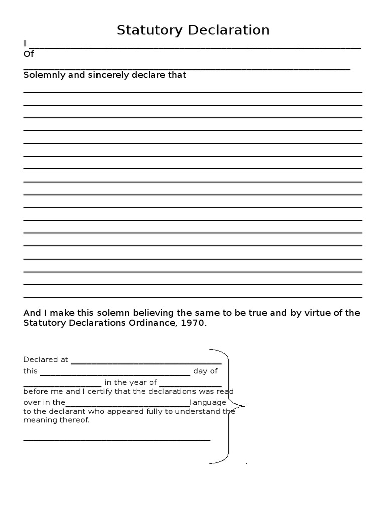 Statutory Declaration Blank | PDF