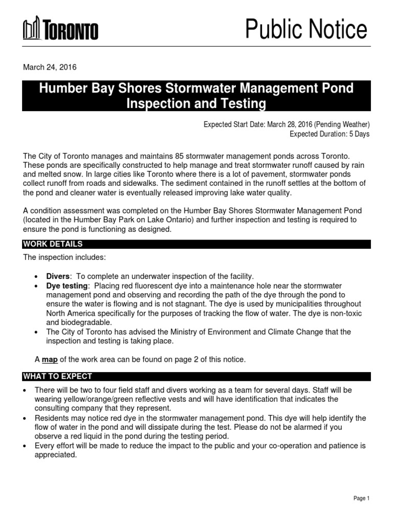 Humber Bay Shores Stormwater Management Pond Inspection and Testing ...