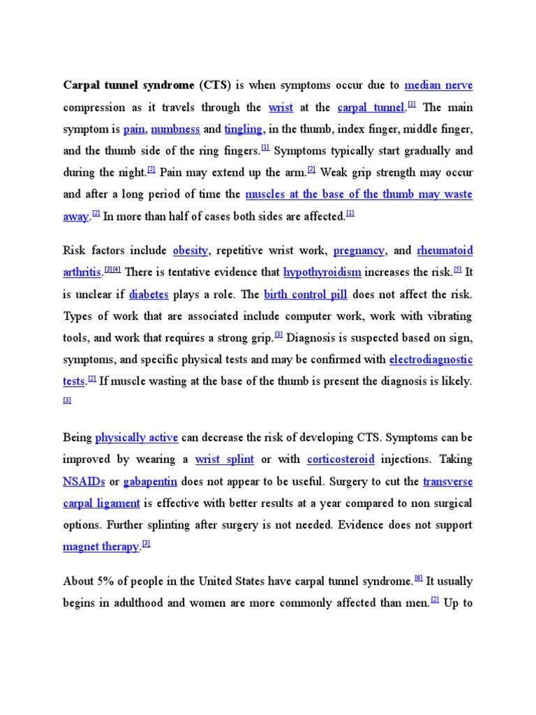 Carpal Tunnel Syndrome (CTS) Is When Symptoms Occur Due To | PDF ...