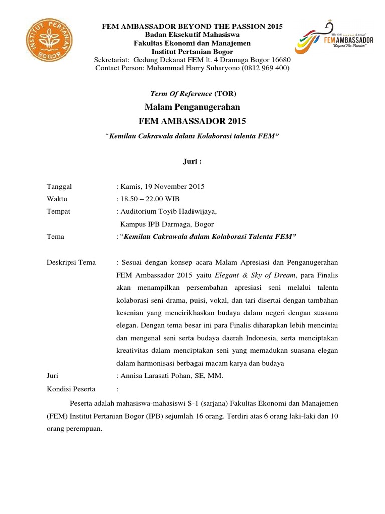 contoh Term of Reference (TOR)