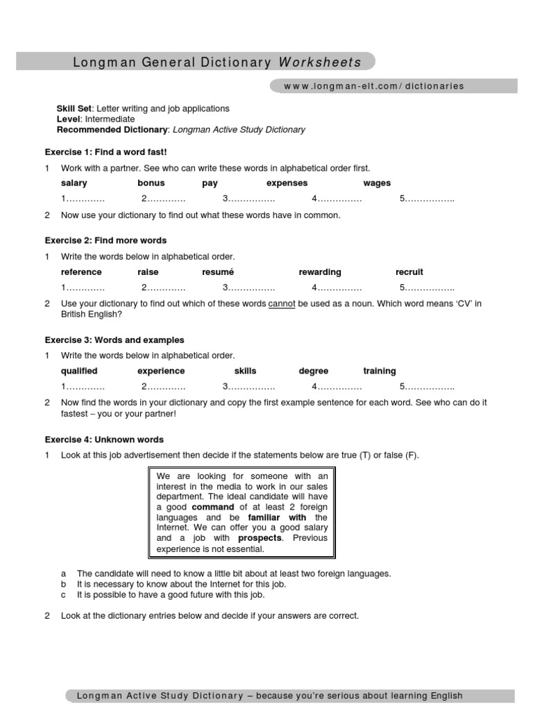 Longman General Dictionary Worksheets | PDF | Word | English Language