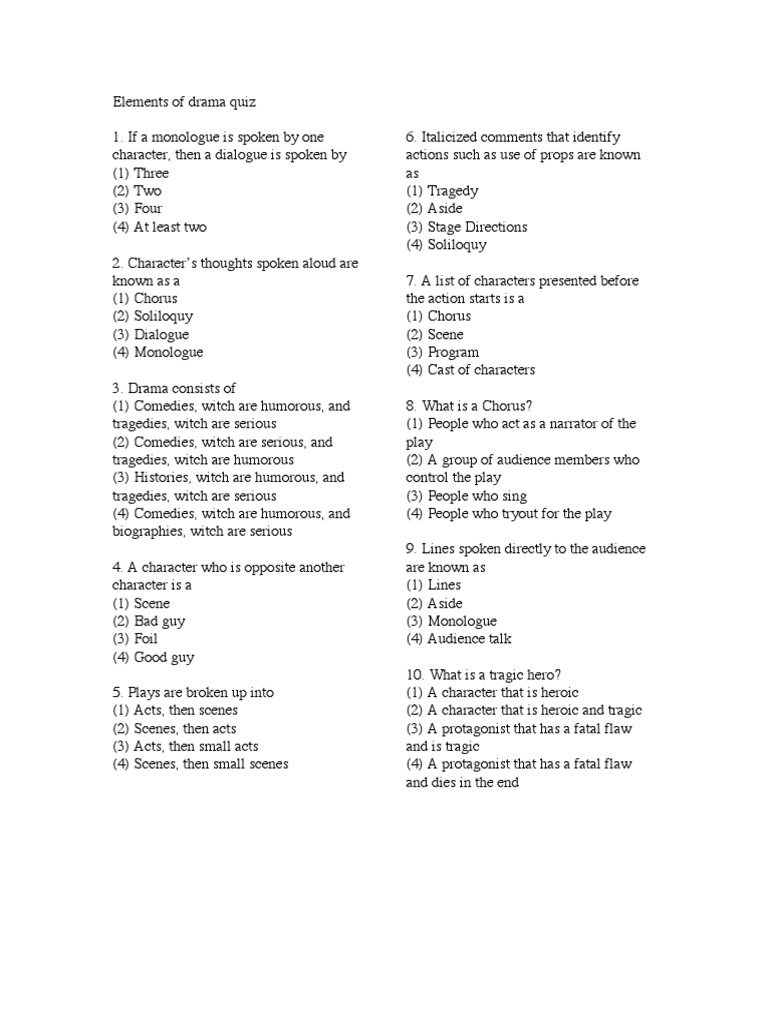 Elements of Drama Quiz | PDF