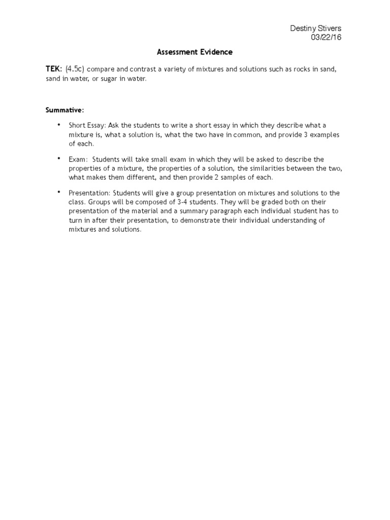 Tek Assessment Summative W Right N | PDF | Mixture | Educational ...
