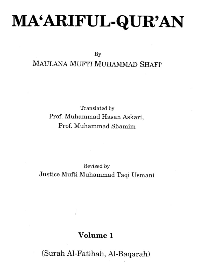 Maariful Quran (VOL 1) by Sheikh Mufti Muhammad Shafi (R.A) | PDF | Prophets And Messengers In ...