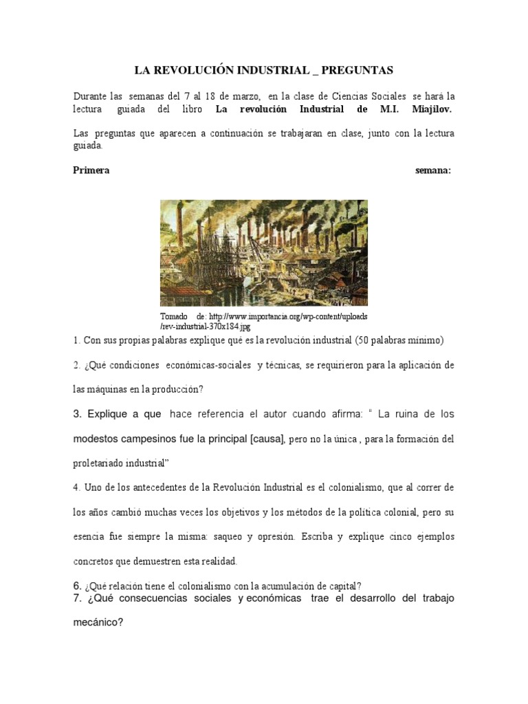 Actividades y Test - La Revolución Industrial Preguntas | PDF ...