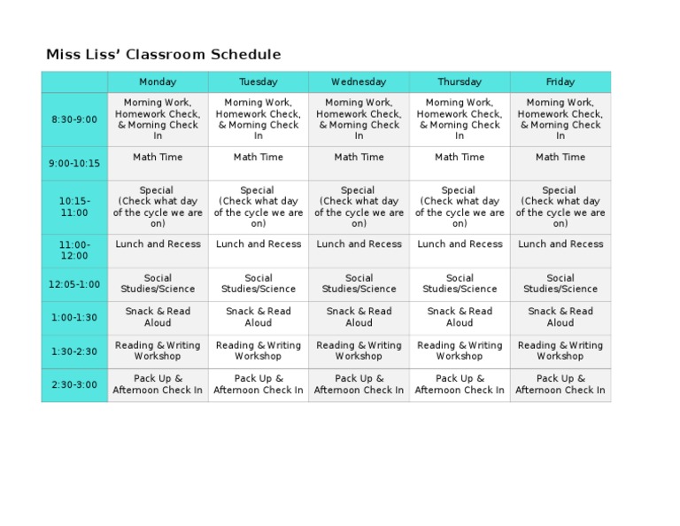 Weekly Classroom Schedule | PDF