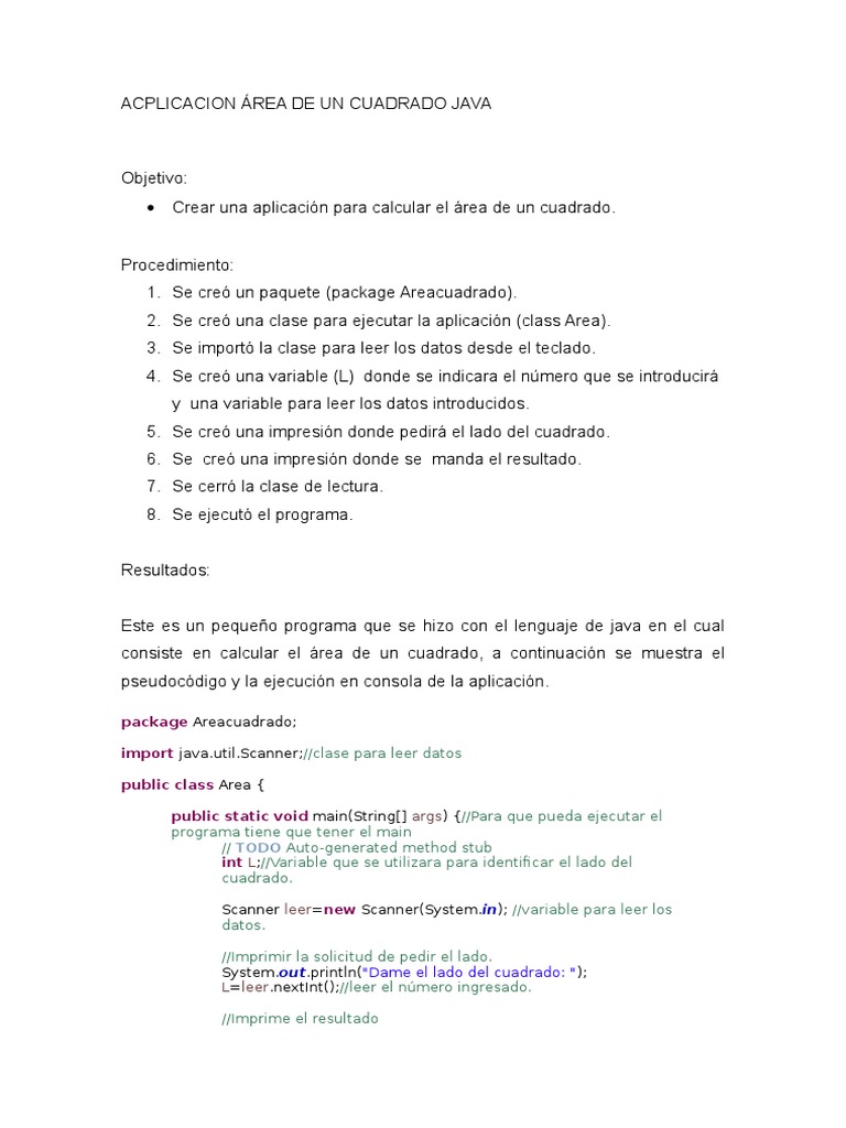 Área de Un Cuadrado Java | PDF