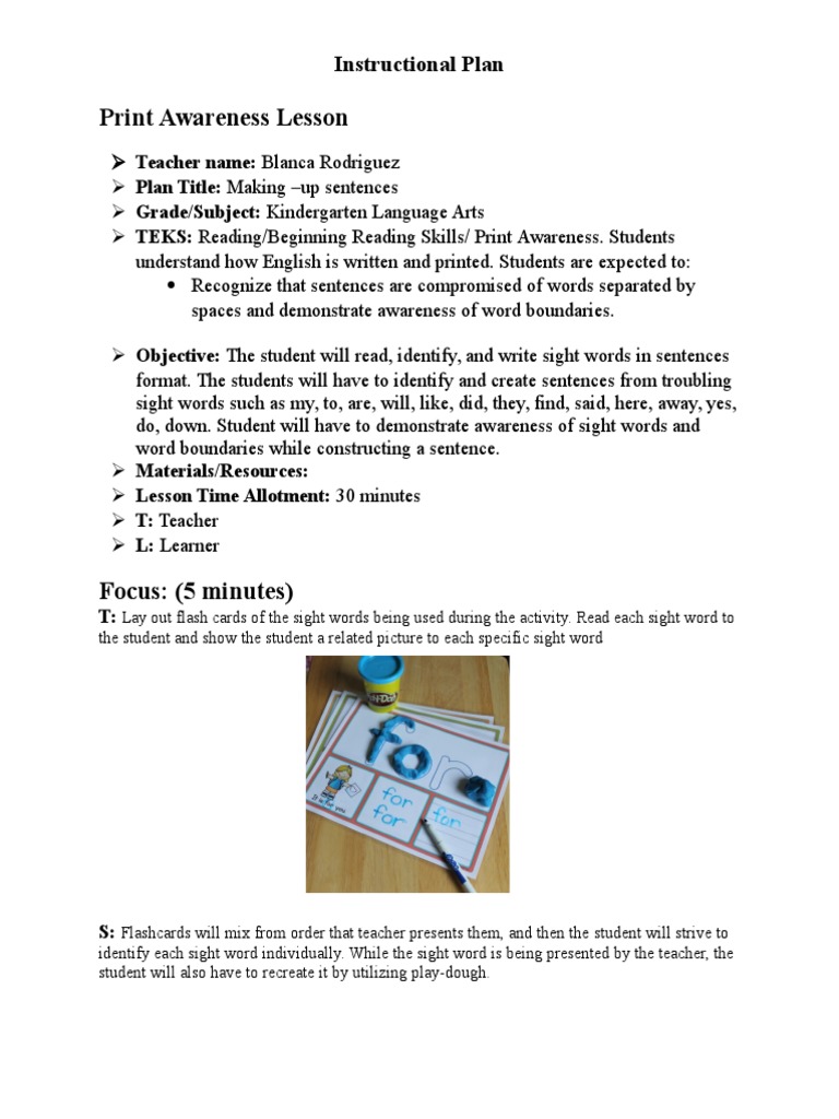 Print Awareness Lesson Plan | PDF | Lesson Plan | Semiotics