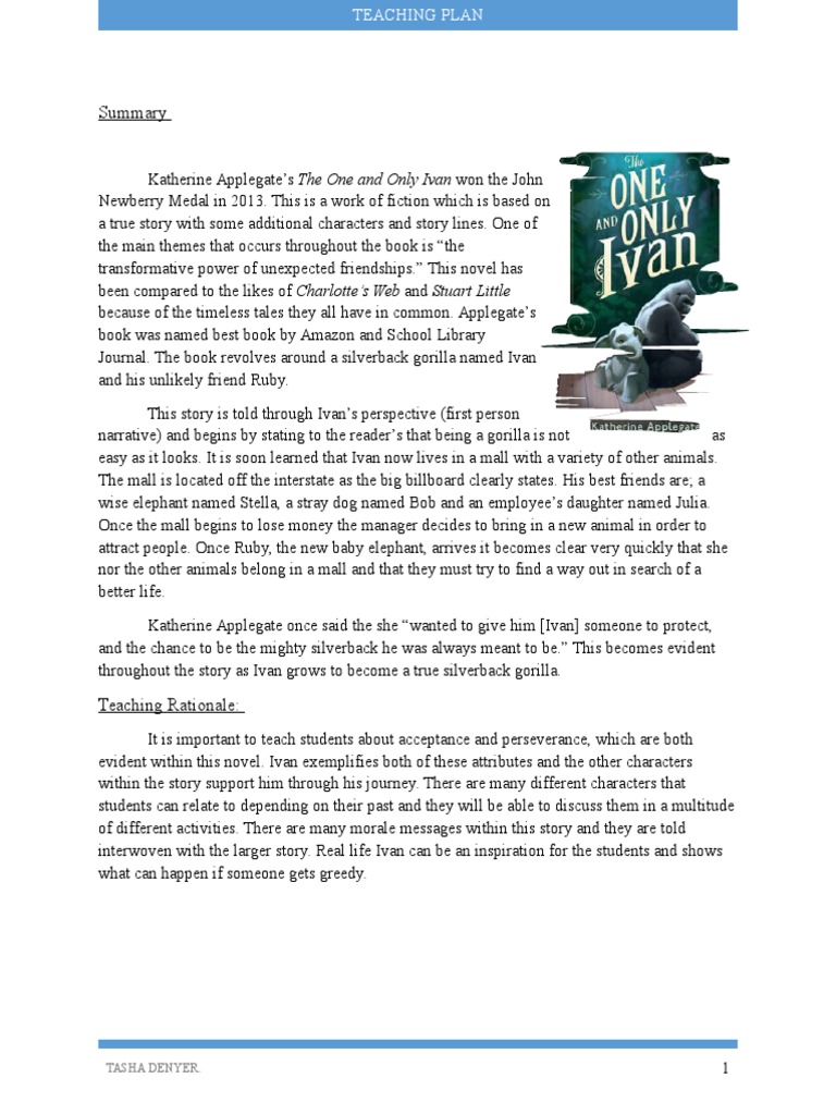 Teaching Plan for The One and Only Ivan | PDF | Teaching And Learning ...