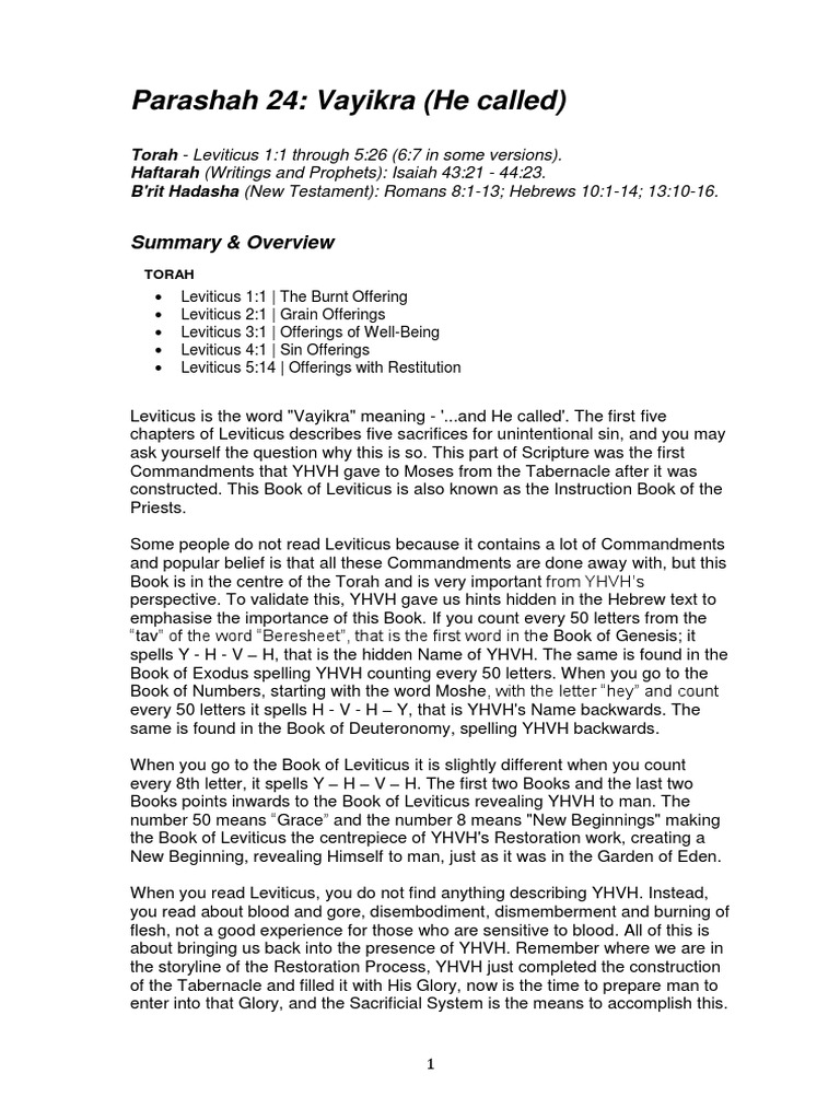 Parashah 24 Vayikra | PDF | Korban | Book Of Leviticus