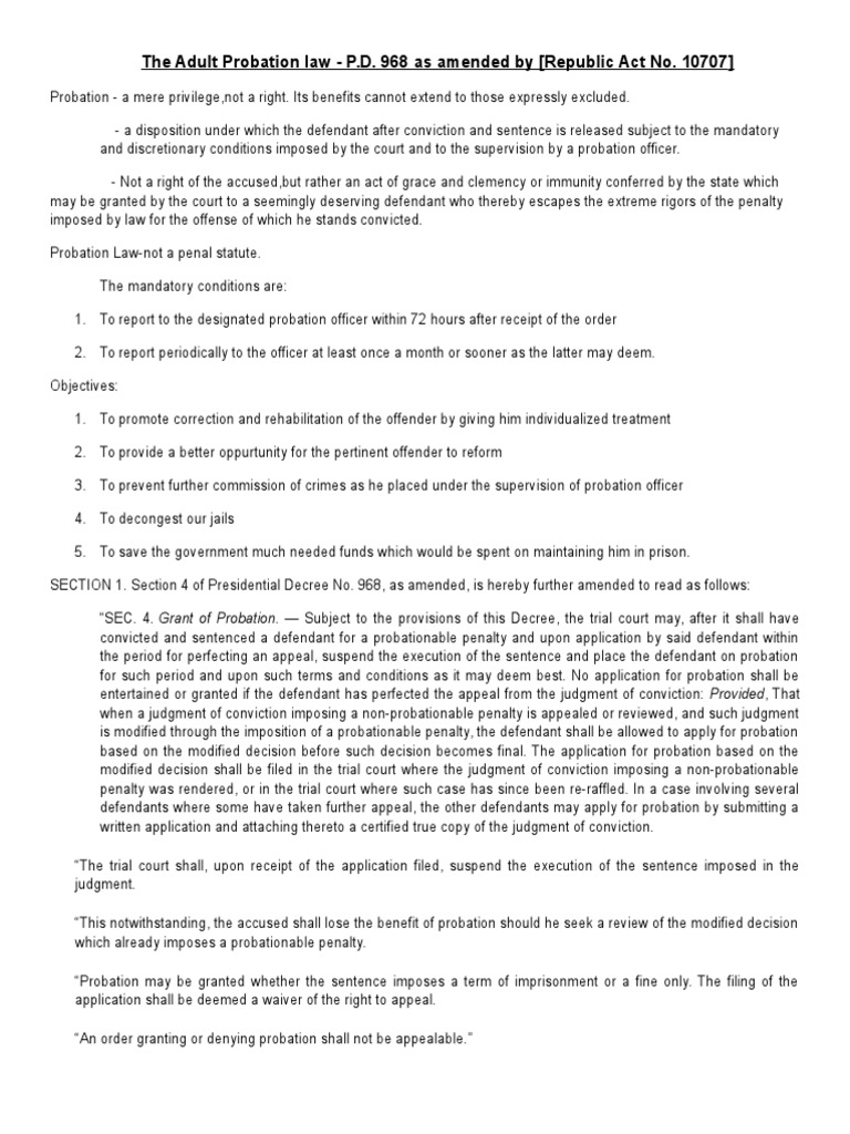 The Adult Probation Law | PDF | Probation | Sentence (Law)
