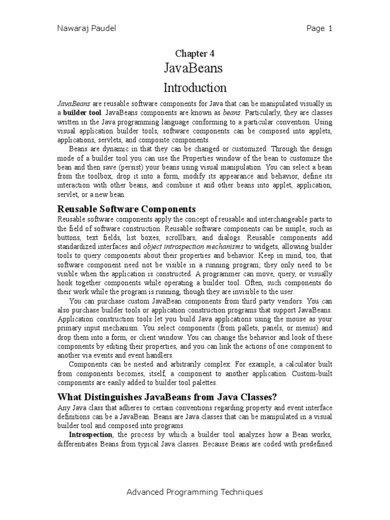 Chapter 4 Java Beans Pdf Component Based Software Engineering Java Programming Language 