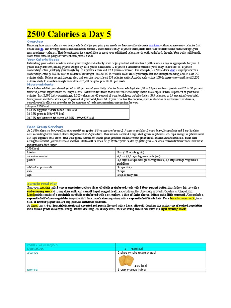 2500 Calories A Day 5: Nutrition Fat | PDF | Dieting | Salad