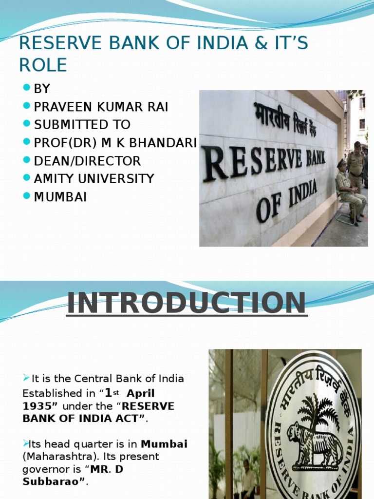 RBI & ITS ROLE PPT.pptx | Reserve Bank Of India | Monetary Policy