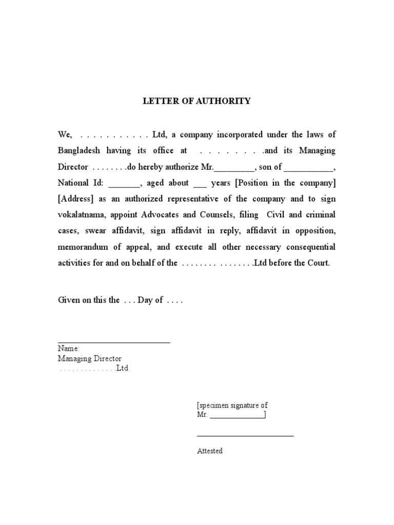 Letter of Authority Template for Companies | PDF