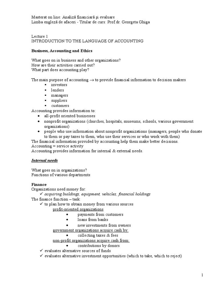 Lecture 1 Introd To The Lang of Account Oct 08 | PDF | Certified Public ...