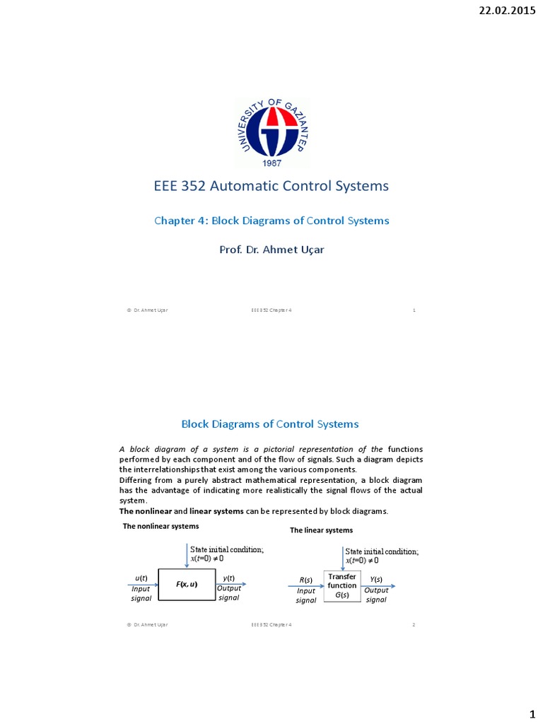 Chapter 4 Block Diagrams of Control Systems | PDF | Nonlinear System ...
