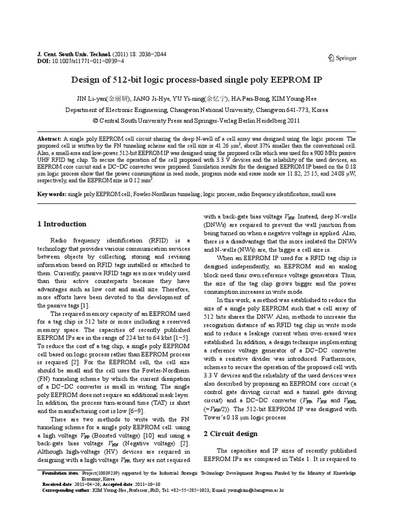 Design of 512-Bit Logic Process-Based Single Poly EEPROM IP | PDF | Cmos | Electronic Circuits