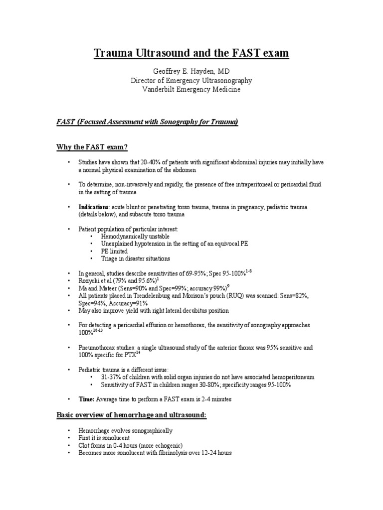 Trauma Ultrasound and The FAST Exam | PDF | Major Trauma | Medical ...