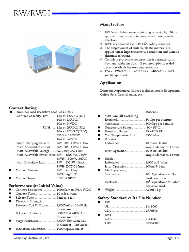 RW/RWH miniature relay specifications and ordering guide | PDF | Relay ...