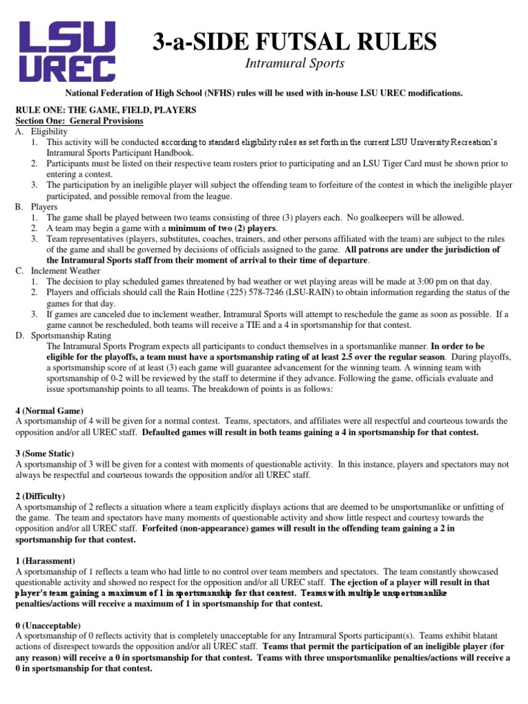 3v3 Futsal Rules | PDF | Team Sports | Games Of Physical Skill