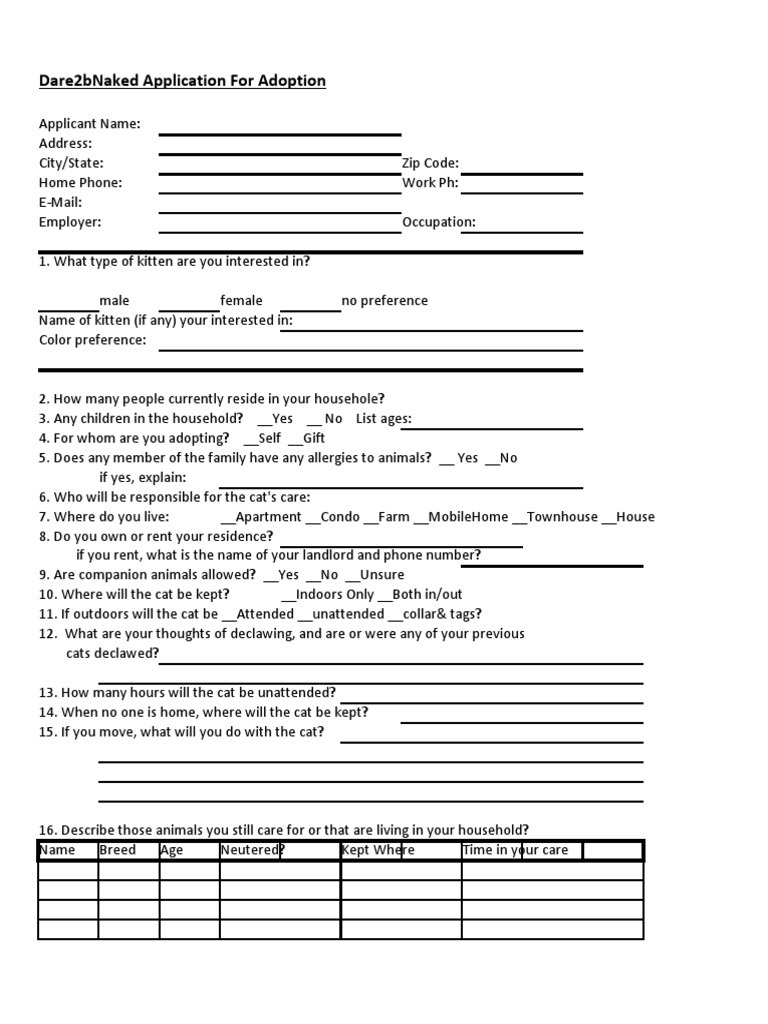 Sphynx Cat Adoption Application | PDF | Cats | Pet
