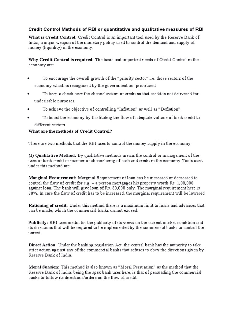 RBI Credit Control Methods Explained | PDF | Reserve Bank Of India ...