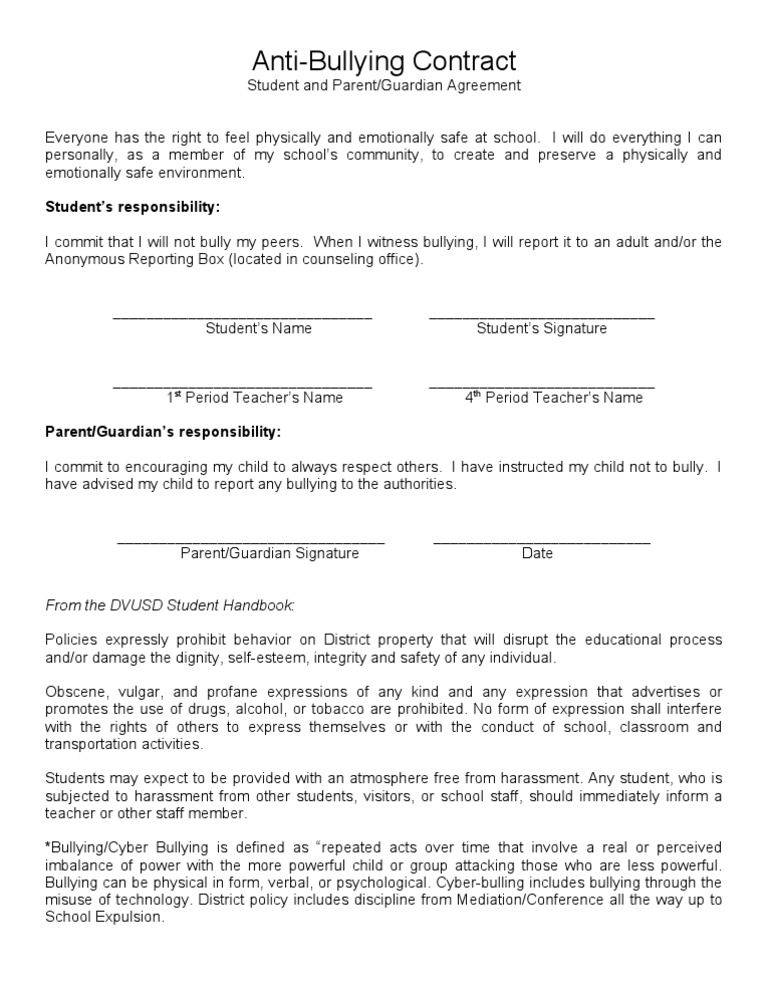 Anti-Bullying Contract | PDF