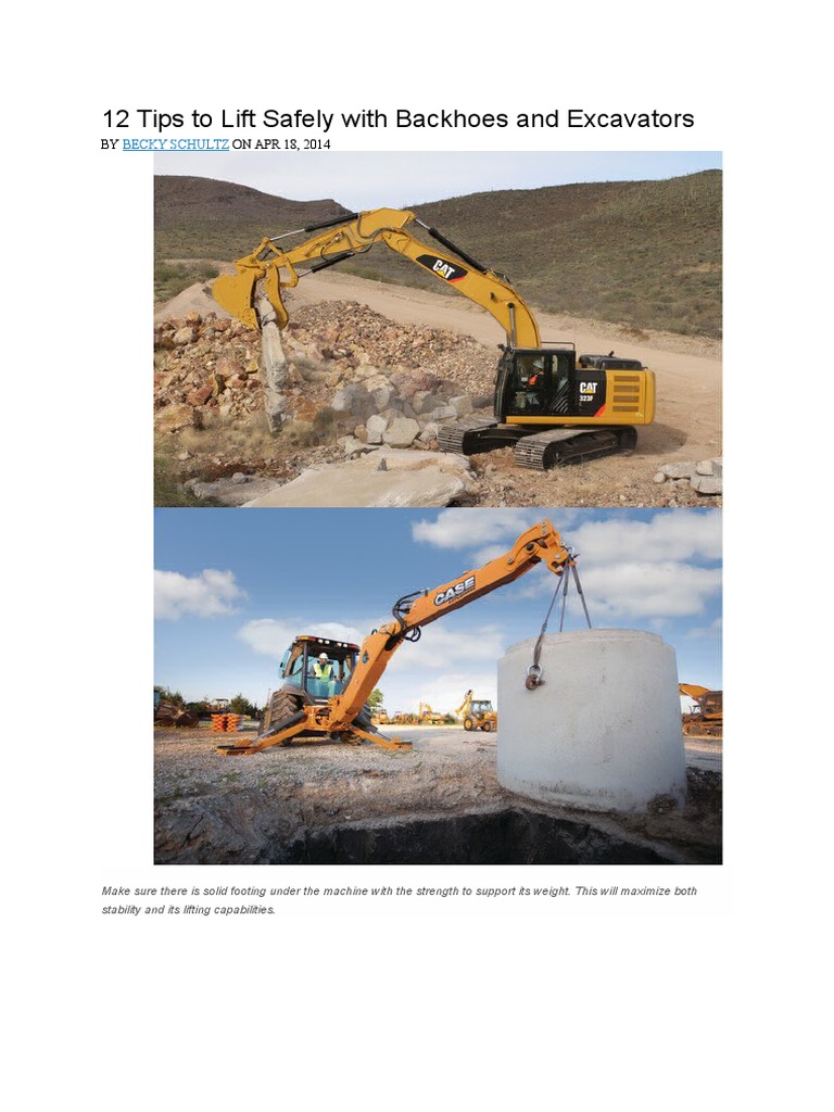 12 Tips To Lift Safely With Backhoes and Excavators | PDF | Loader ...