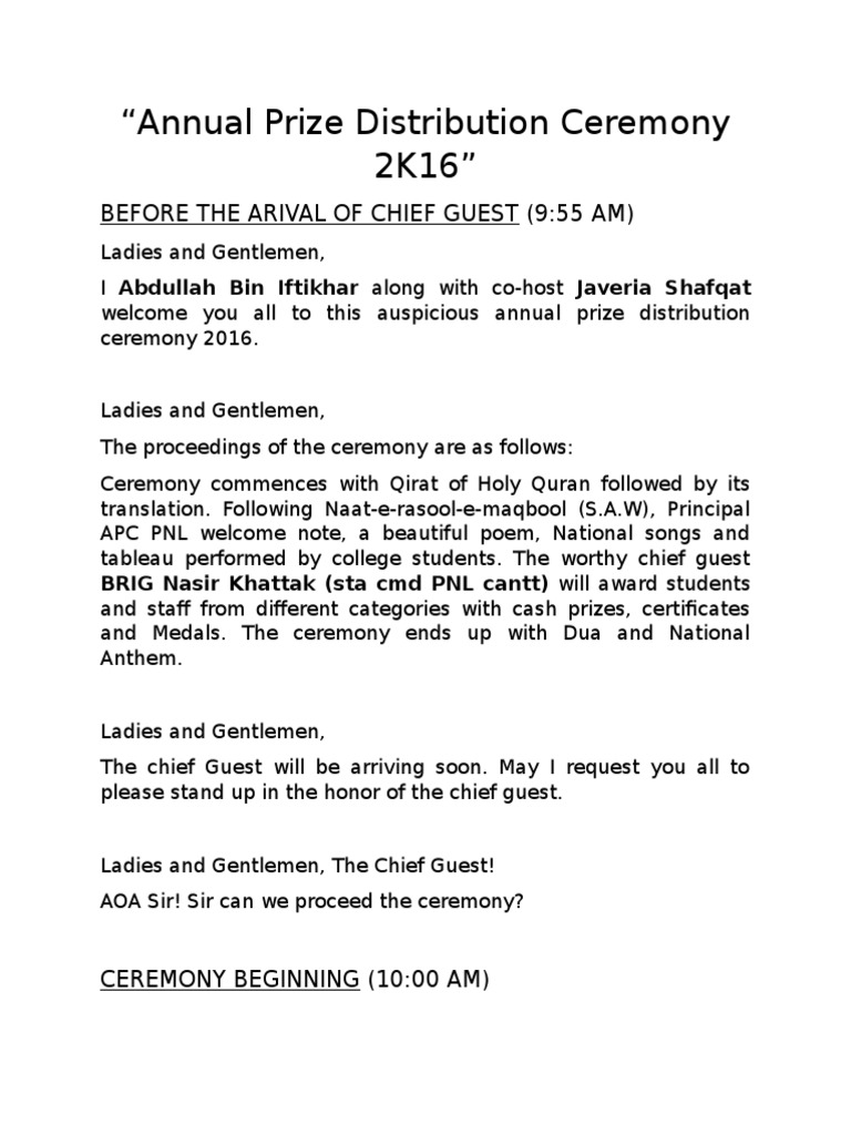 Annual Prize Distribution Ceremony - 2K16 | PDF | Religion And Belief
