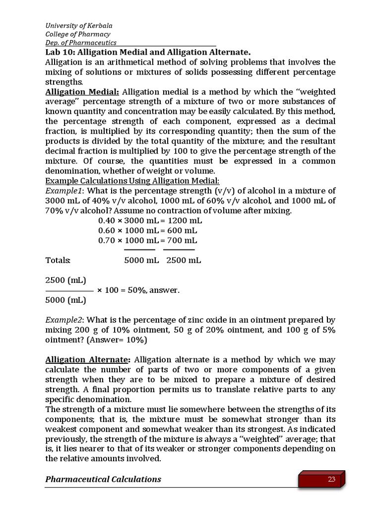 Pharmaceutical Calculations Lab 10 | PDF | Mass Concentration ...