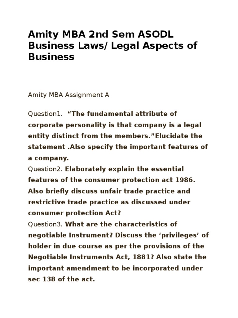 Legal Aspects of Business MBA Assignments | PDF | Offer And Acceptance ...
