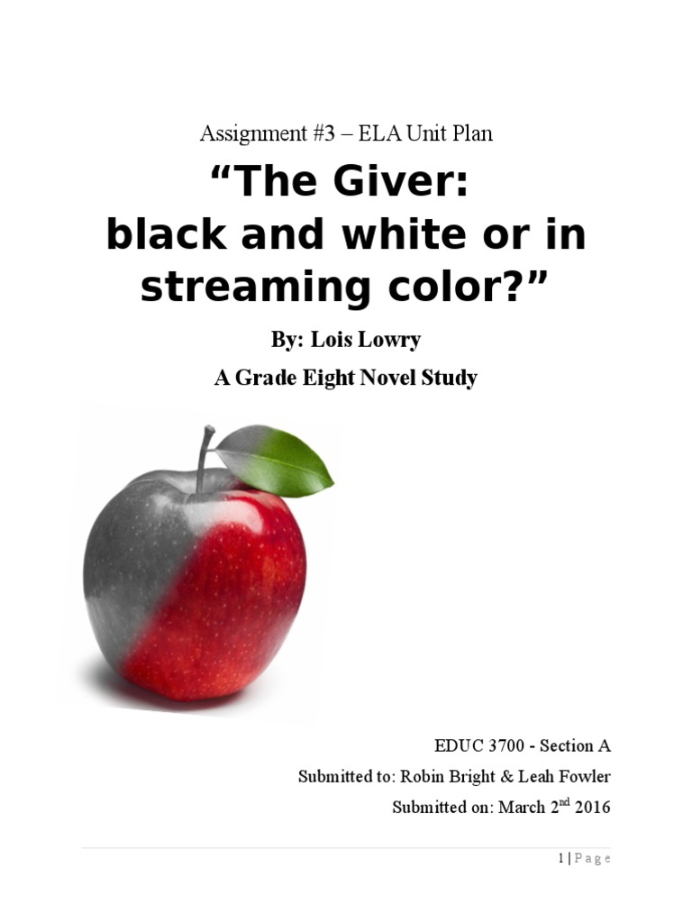 Unit Plan | PDF | The Giver | Educational Assessment
