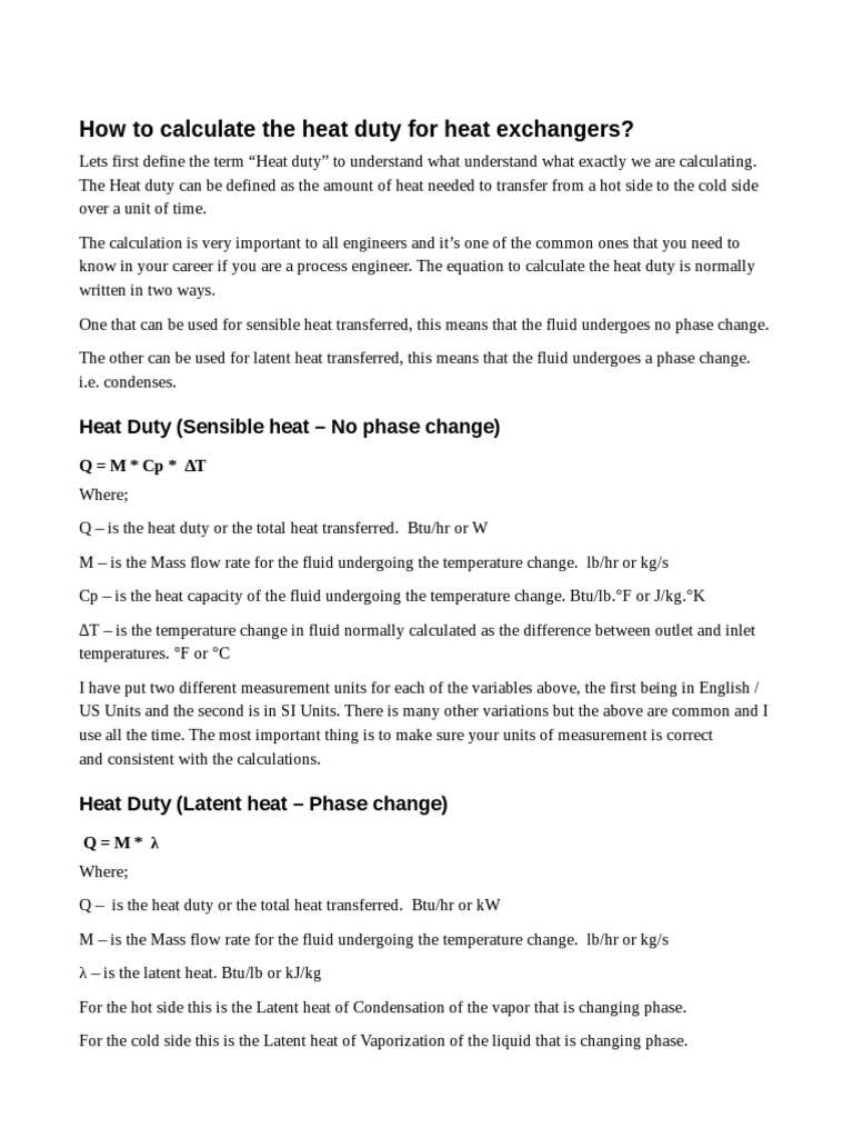 Heat Duty For Heat Exchangers | PDF | Heat | Heat Transfer