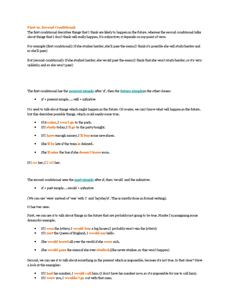 Understanding First and Second Conditionals | PDF | Language Arts ...