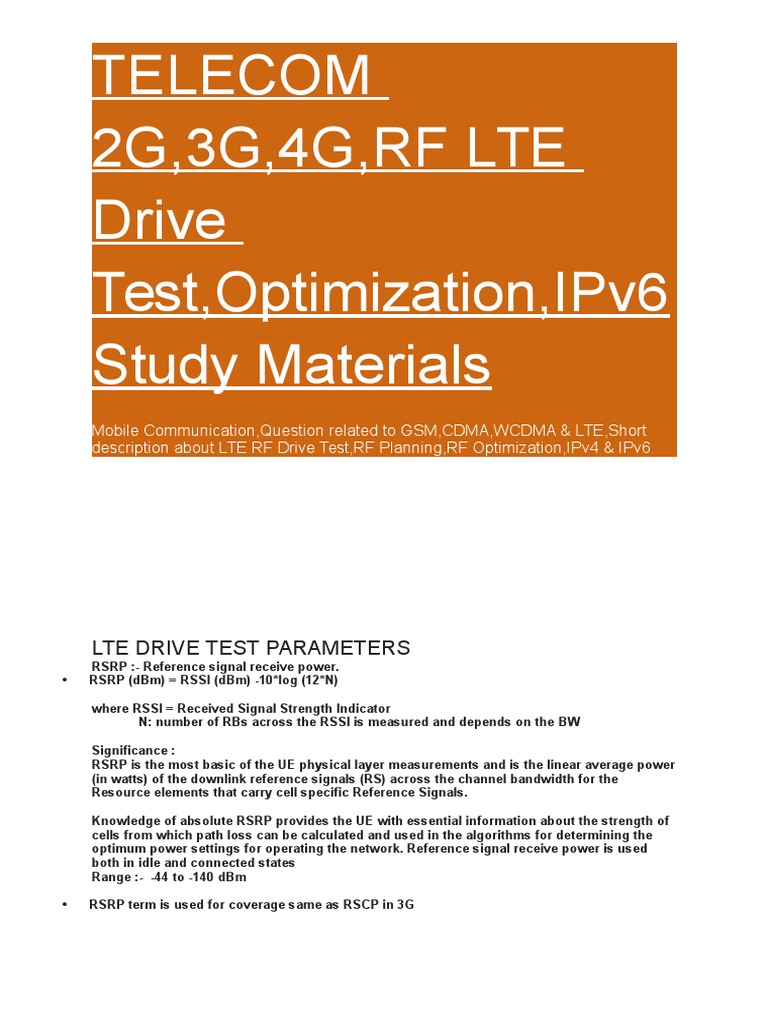 RF LTE Drive Test | PDF | High Speed Packet Access | 4 G
