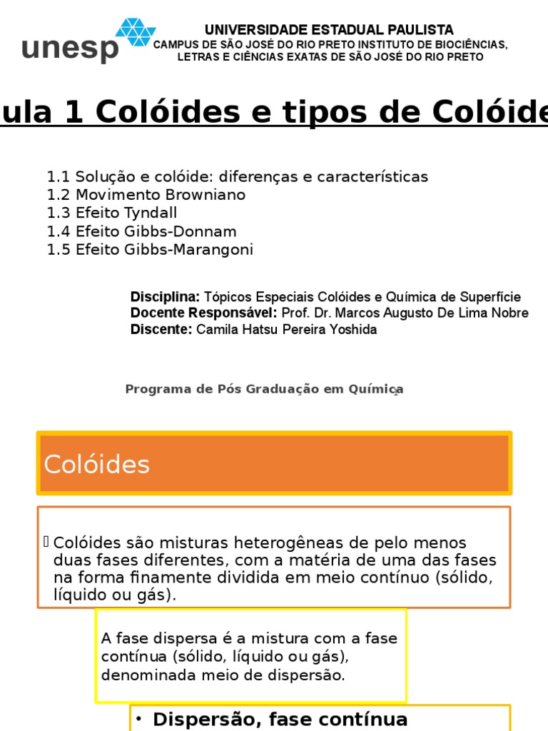 Aula 1 - Coloides e Tipos de Colóides | PDF | Coloide | Solução